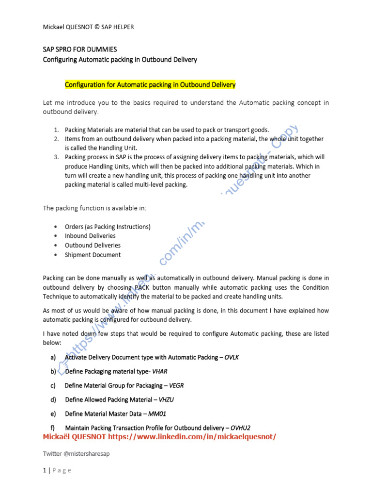 Configuring SAP Automatic Packing | PDF | Packaging And Labeling | Pallet