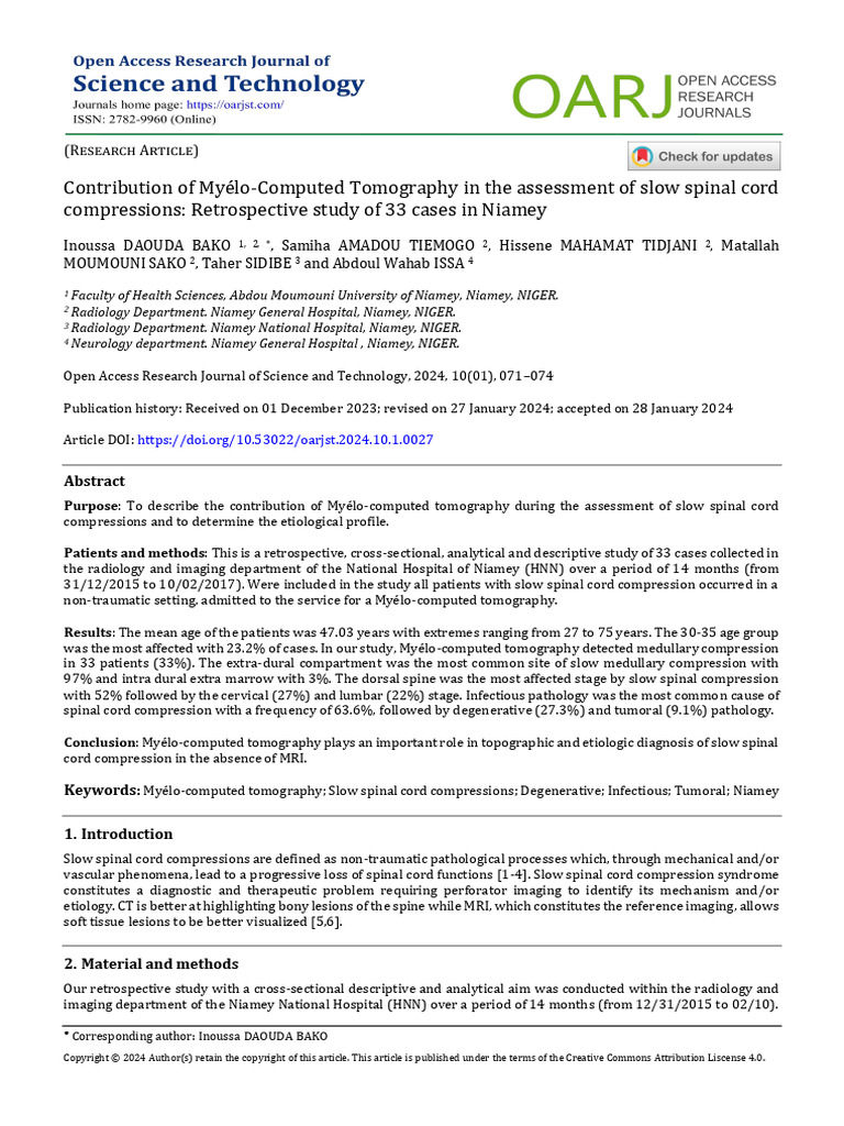 35 - Myelo CT - Oarjst-2024-0027 | PDF | Spinal Cord | Medical Imaging