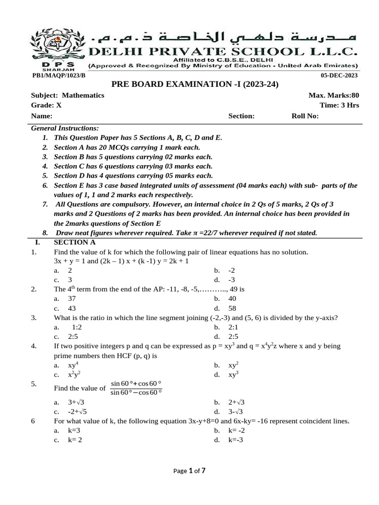 PAPER 1 2023-24 | PDF | Sphere | Circle