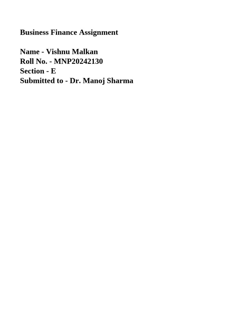 FoF Finance Assignment-Vishnu Malkan | PDF