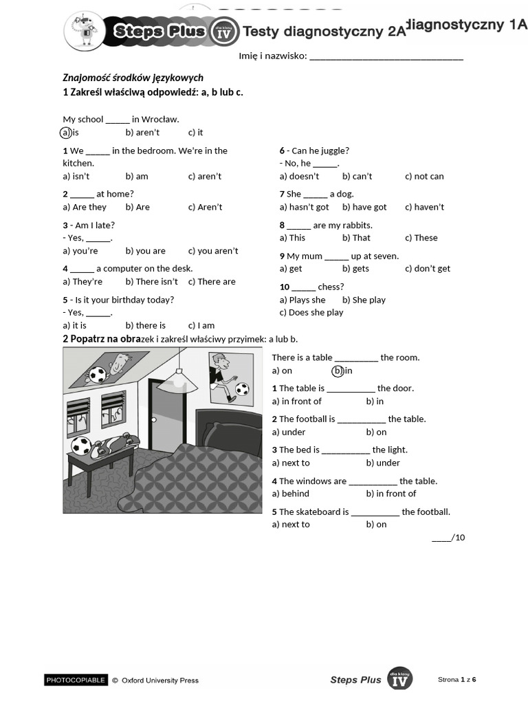Steps Plus Dla Klasy IV. Test Diagnostyczny Po 4 Klasie | PDF