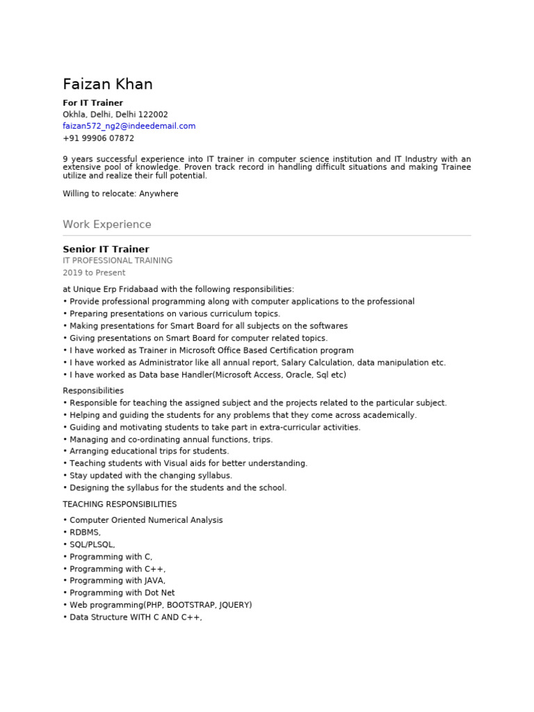 CVFaizan Khan | PDF | Computer Programming | Databases