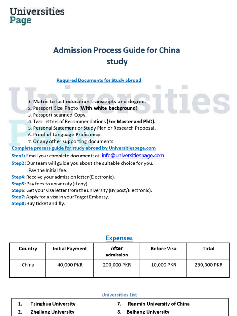China Study Admission Process Guide | PDF
