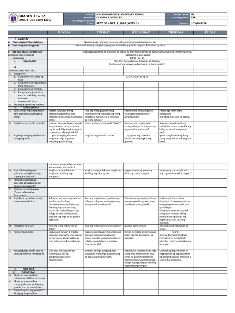 DLL - Esp 3 - Q2 - W1 | PDF