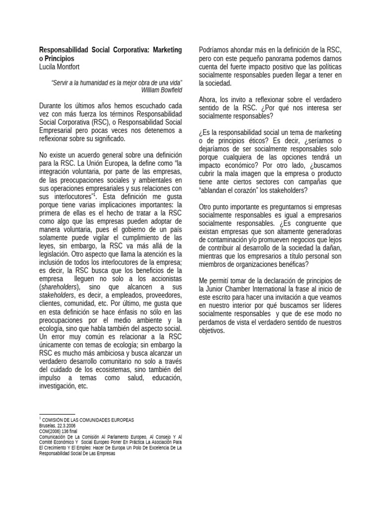 Responsabilidad Social Corporativa Final | PDF | Responsabilidad social corporativa | Economias