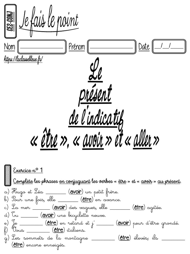 Exercices de Conjugaison Présent CE2 | PDF