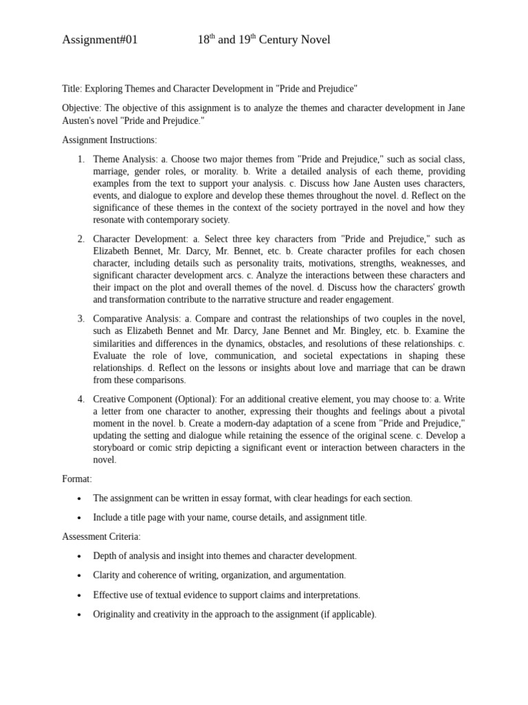 Assignment#01 E&NCNovel | PDF | Pride And Prejudice | Mr. Darcy