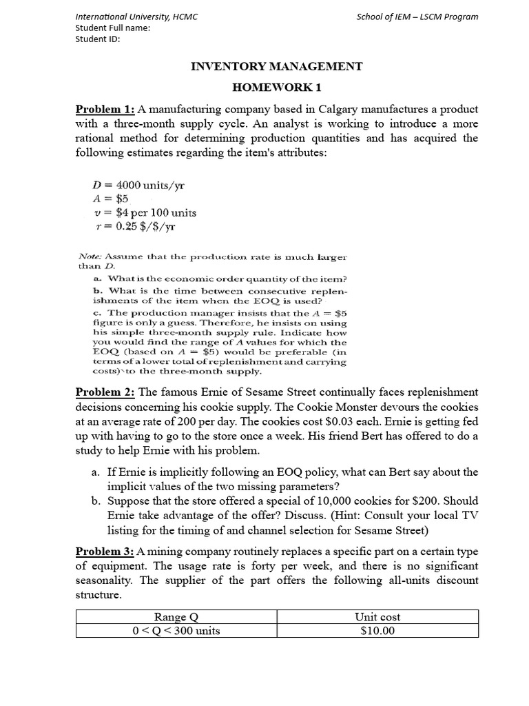 Inventory Management Homework Problems | PDF | Business | Financial Economics