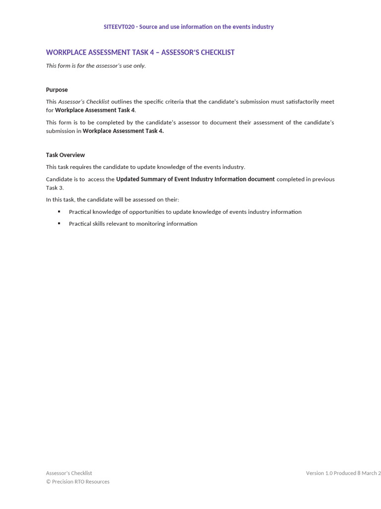 Events Industry Assessment Guide | PDF