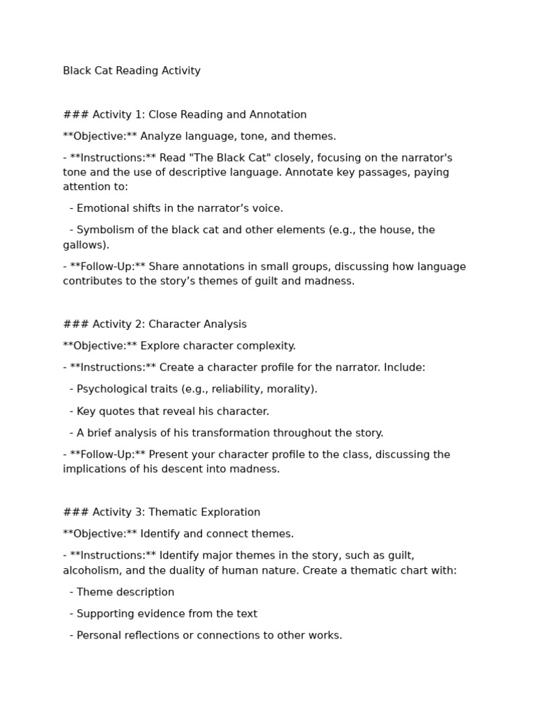 Black Cat Reading Activity | PDF | Narrative | Narration