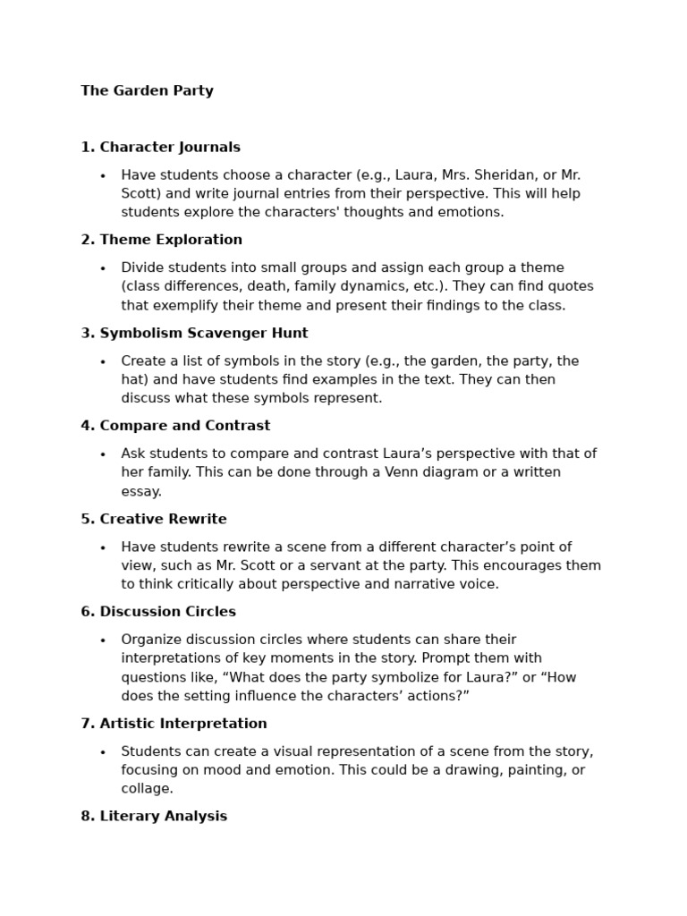 Engaging Activities for "The Garden Party" | PDF