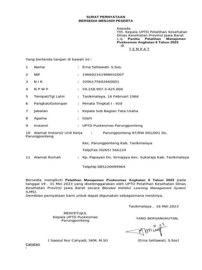 Lampiran Peserta - Pelatihan - MP - Erna Setiawati | PDF