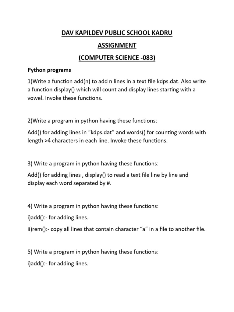 Assignment of CS Class XII | PDF | Table (Database) | Parameter (Computer Programming)