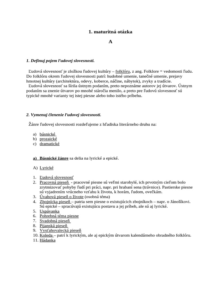 Vypracovane Maturitné Otazky Zo SJL | PDF