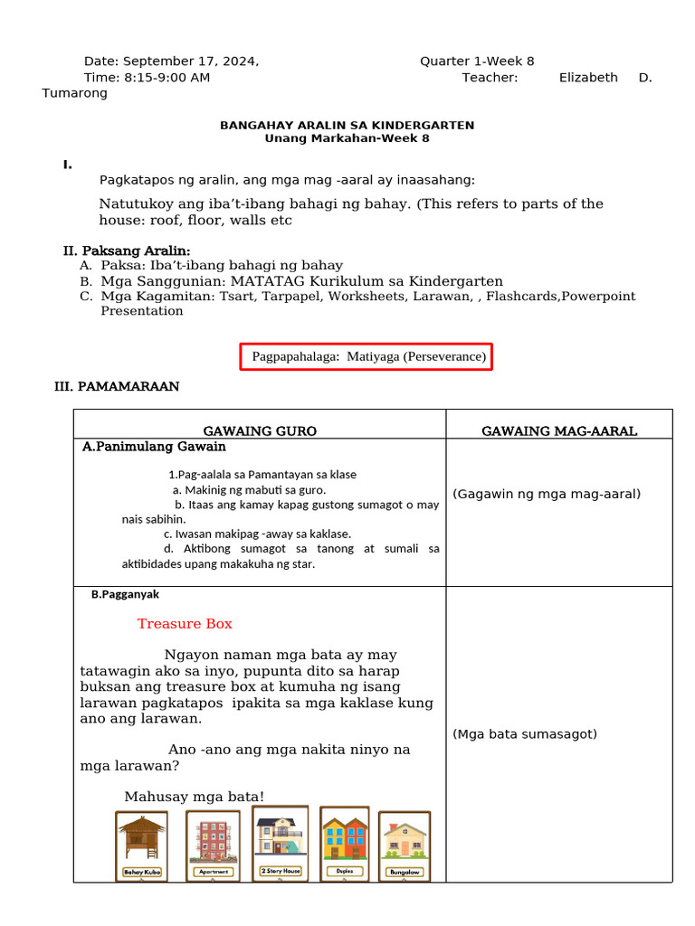 COT Natutukoy Ang Ibat'ibang Bahagi NG Bahay | PDF