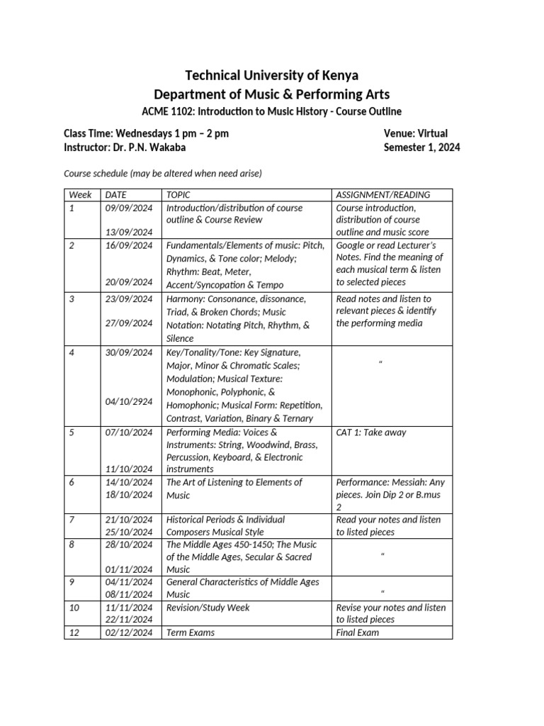 ACME 1102 Introduction To Music History Course Outline | PDF | Chord ...