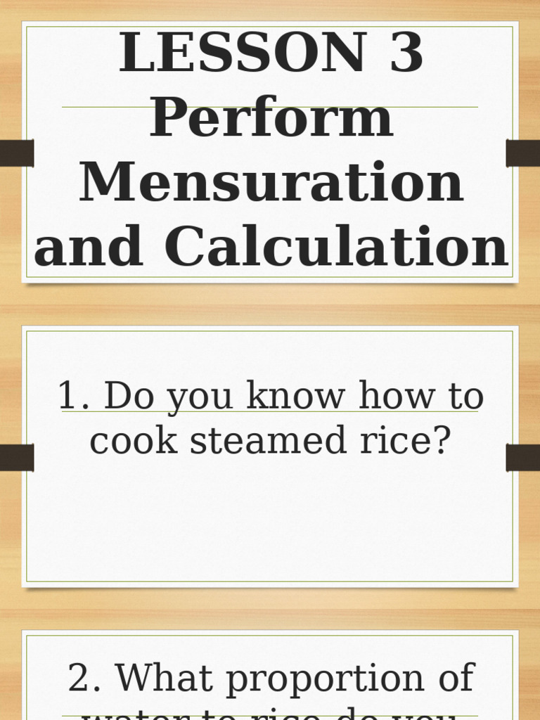 Q1 Lesson 3a Mensuration and Calculation | PDF | Teaspoon | Tablespoon