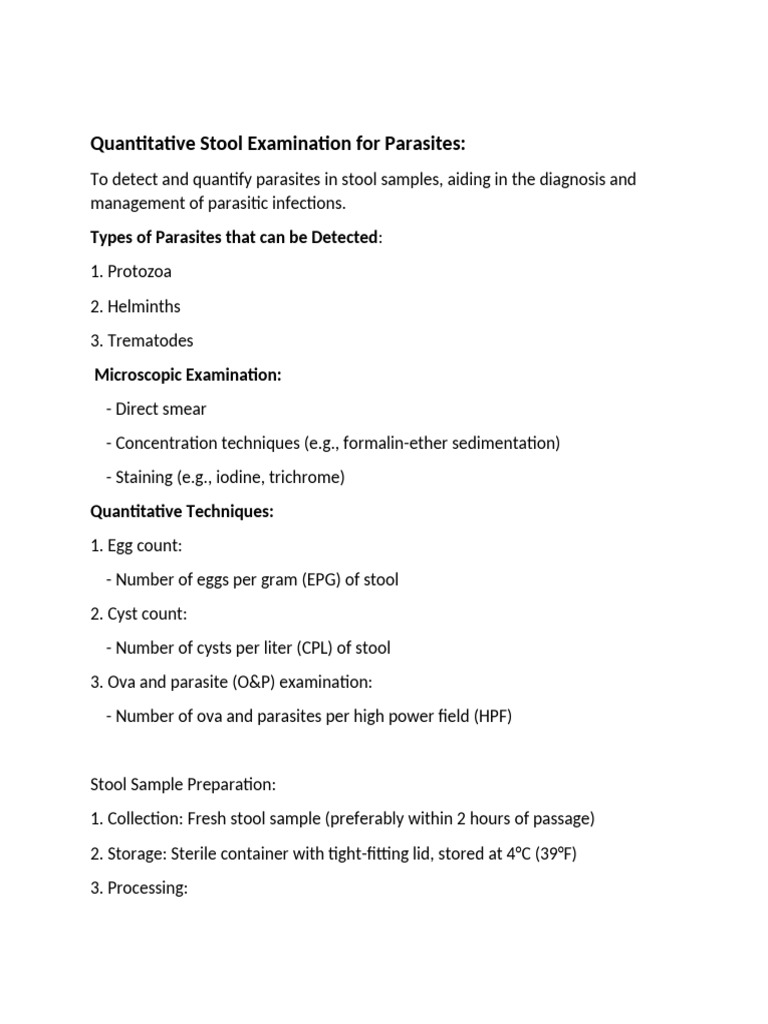 Quantitative Stool Examination For Parasites | PDF