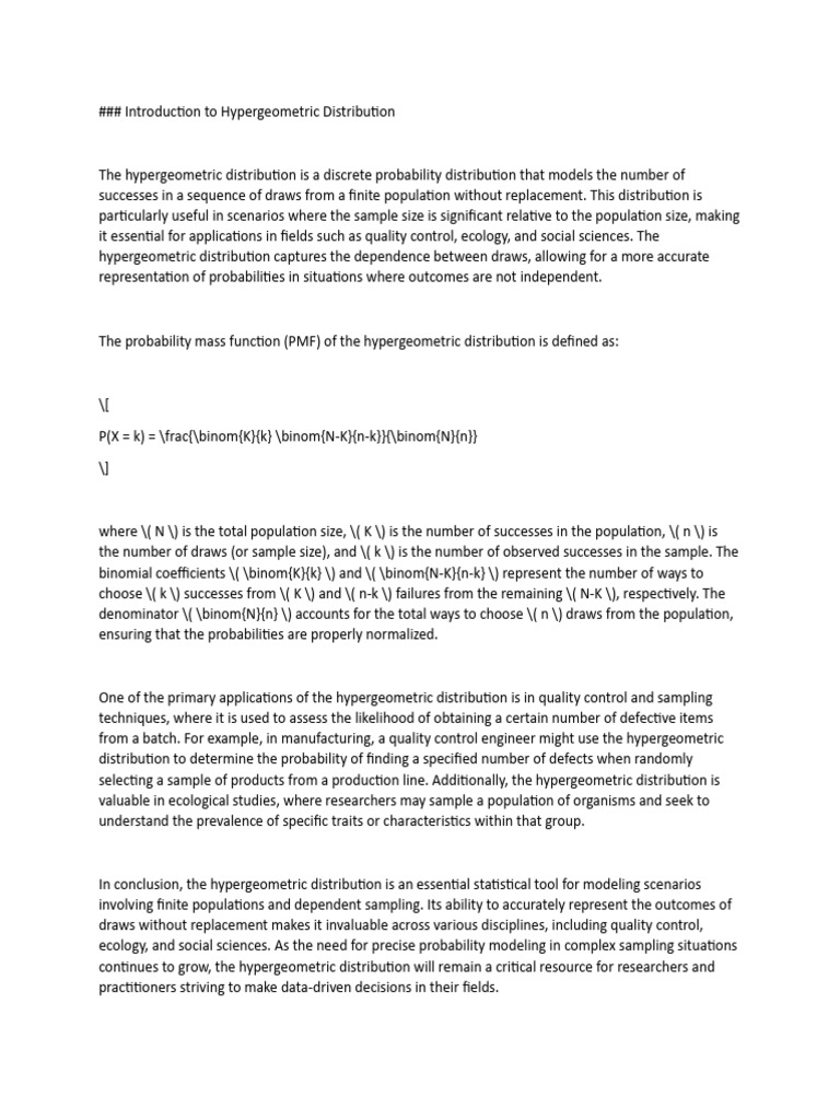 Introduction To Hypergeometric Distribution | PDF | Probability Distribution | Sampling (Statistics)