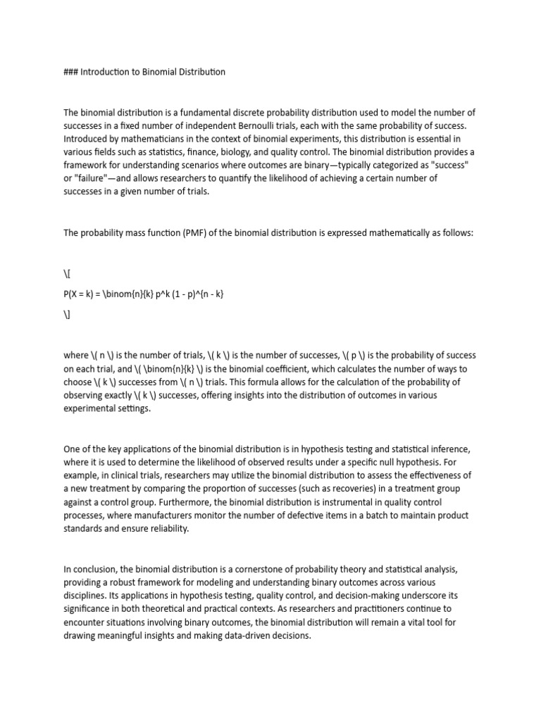 Introduction To Binomial Distribution | PDF | Probability Distribution | Statistics
