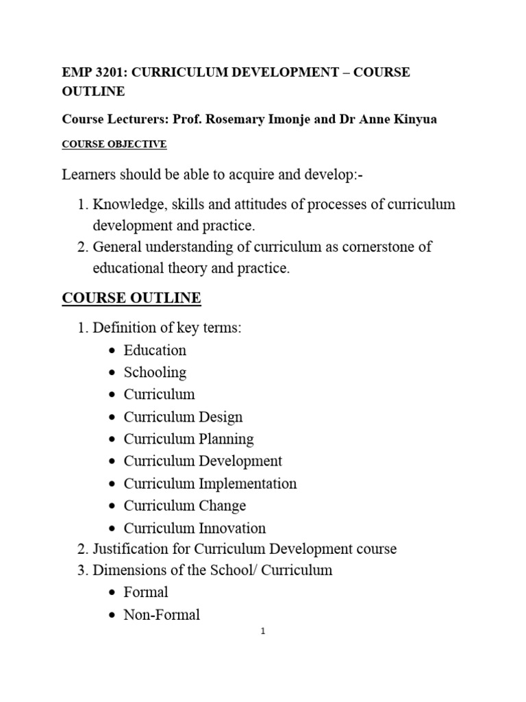 Curriculum Development Course Outline | PDF | Curriculum | Learning