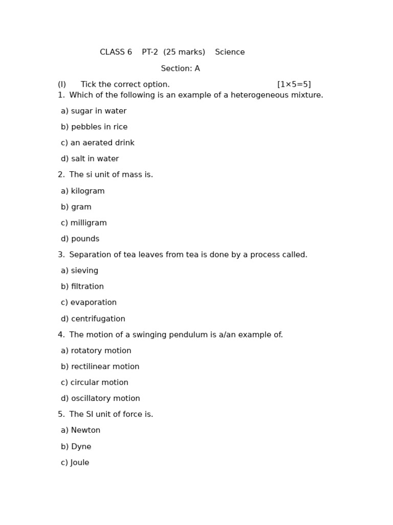 Class 6 PT 2 Question | PDF