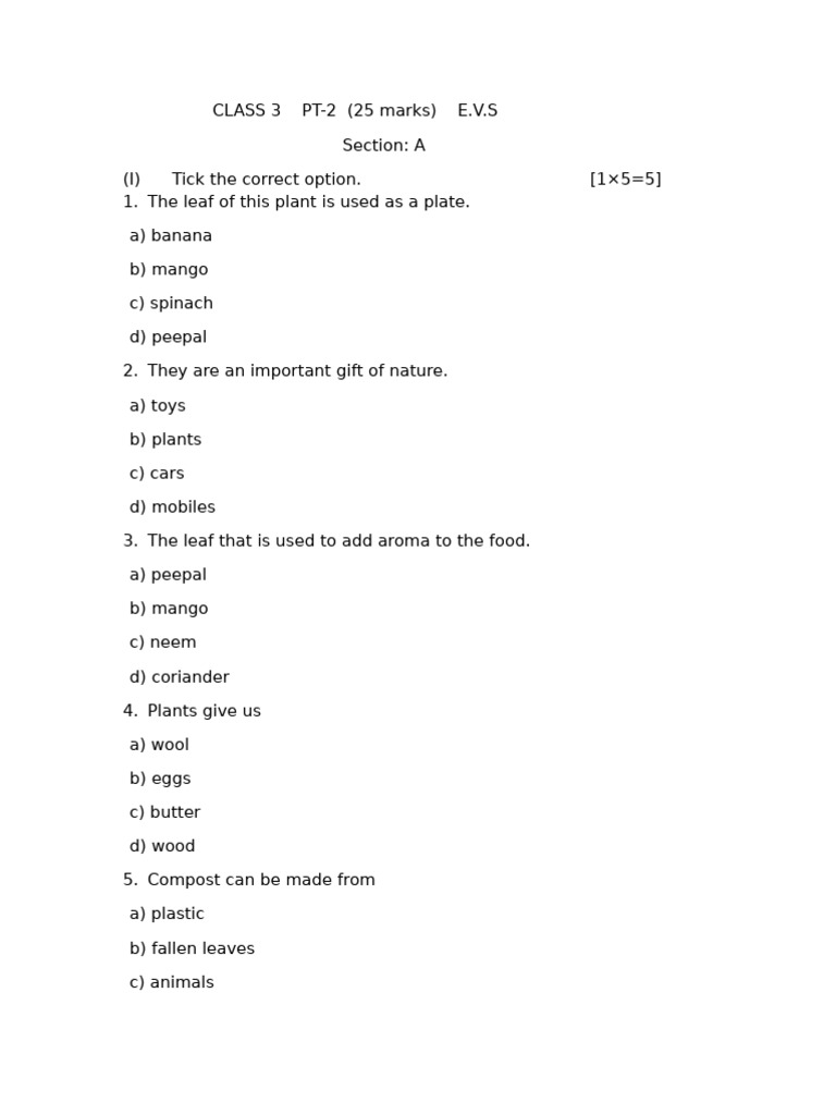 Class 3 PT 2 Question | PDF | Teaching Methods & Materials | Home & Garden