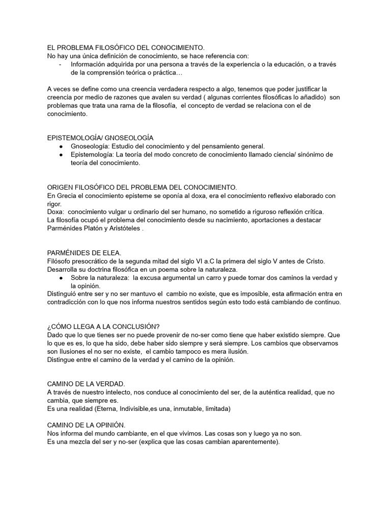 El Problema Filosófico Del Conocimiento | PDF | Conocimiento | Platón