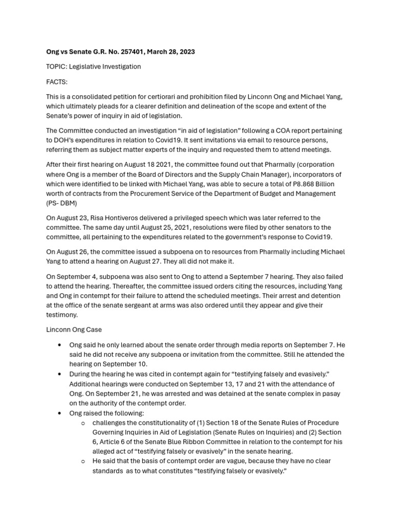 Ong Vs Senate | PDF | Witness | Contempt Of Court