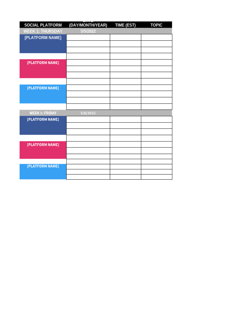 Activity Template Social Media Calendar | PDF