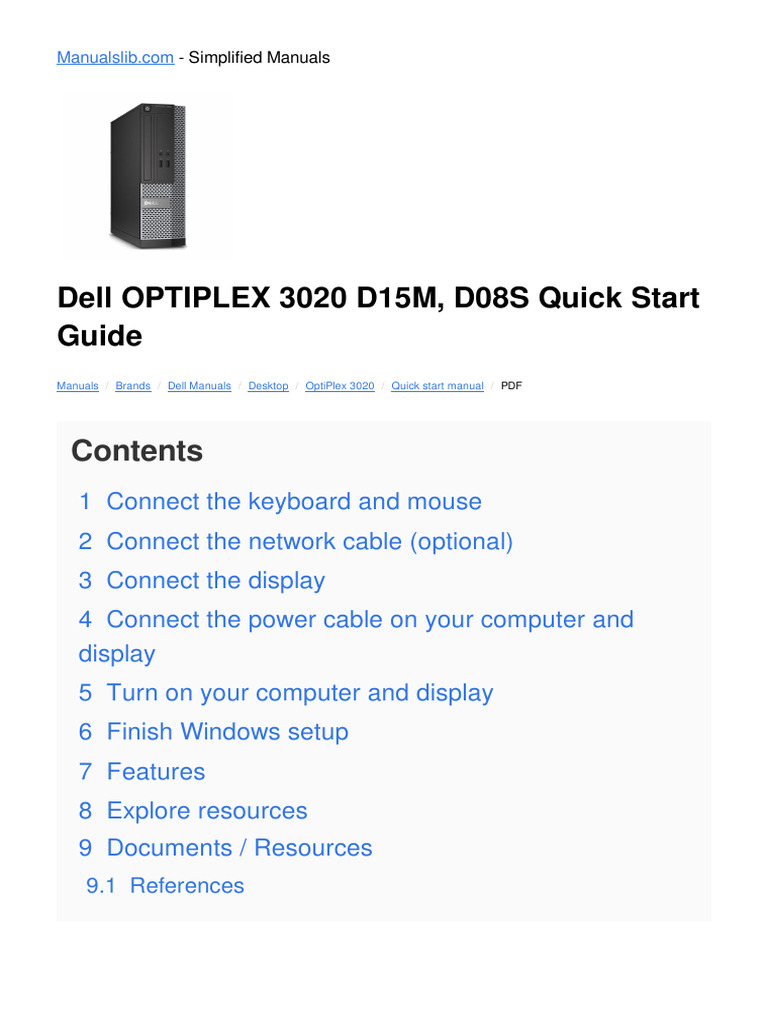 Dell OPTIPLEX 3020 D15M, D08S Quick Start Guide: 9.1 References | PDF ...