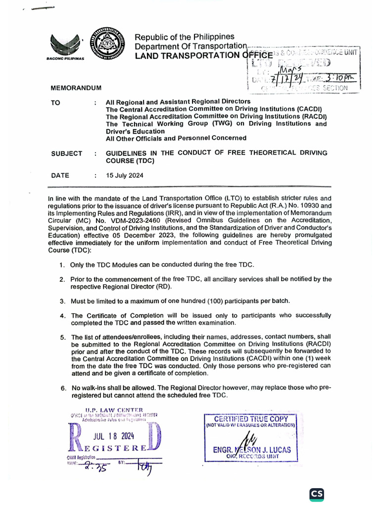Memorandum - Guidelines in The Conduct of Free TDC | PDF