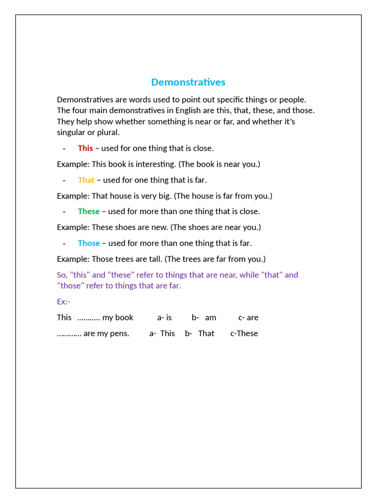 Demonstrative S | PDF | Language Arts & Discipline