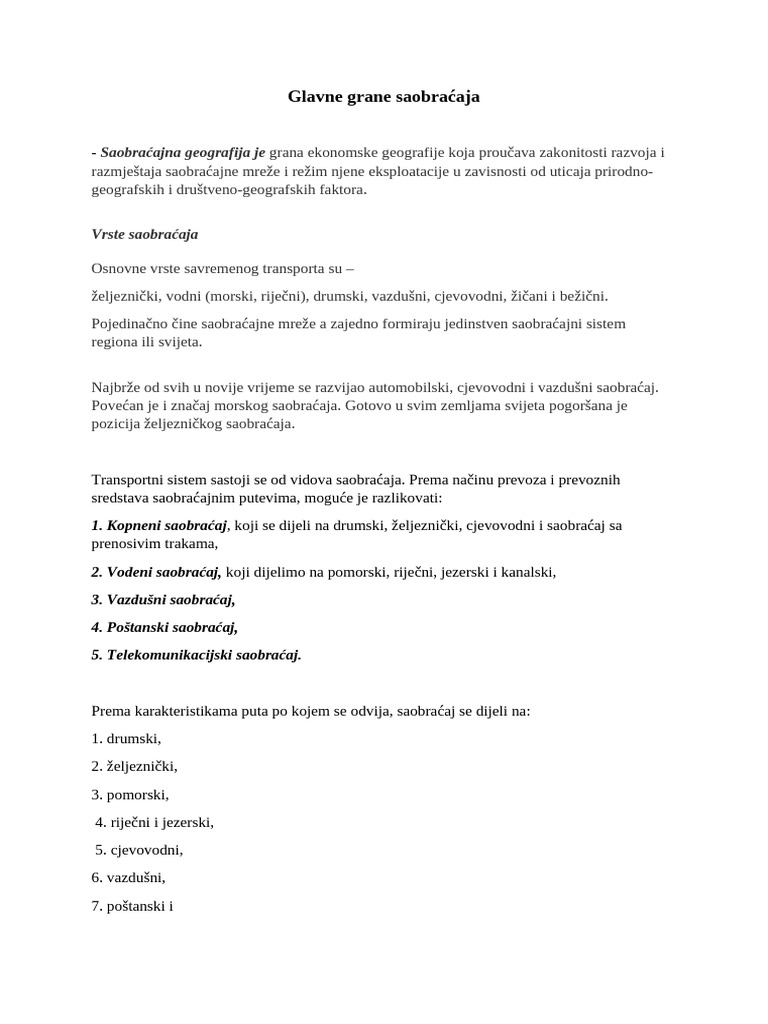 Glavne Grane Saobraćaja | PDF