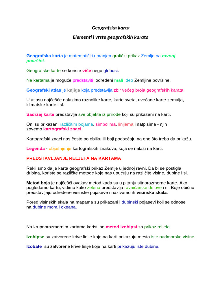 Geografska Karta - Vrsta I Korištenje - Izrada Geog - Karata | PDF