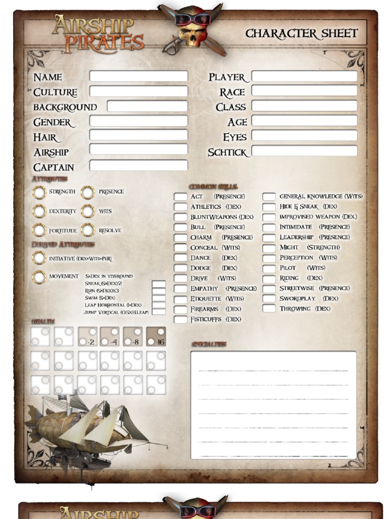 Airship Pirates Character Sheet | PDF