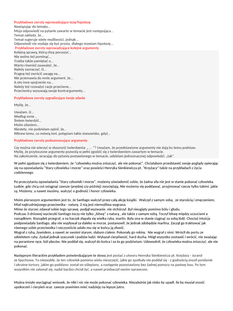 Przykładowe Zwroty Wprowadzające Tezę | PDF