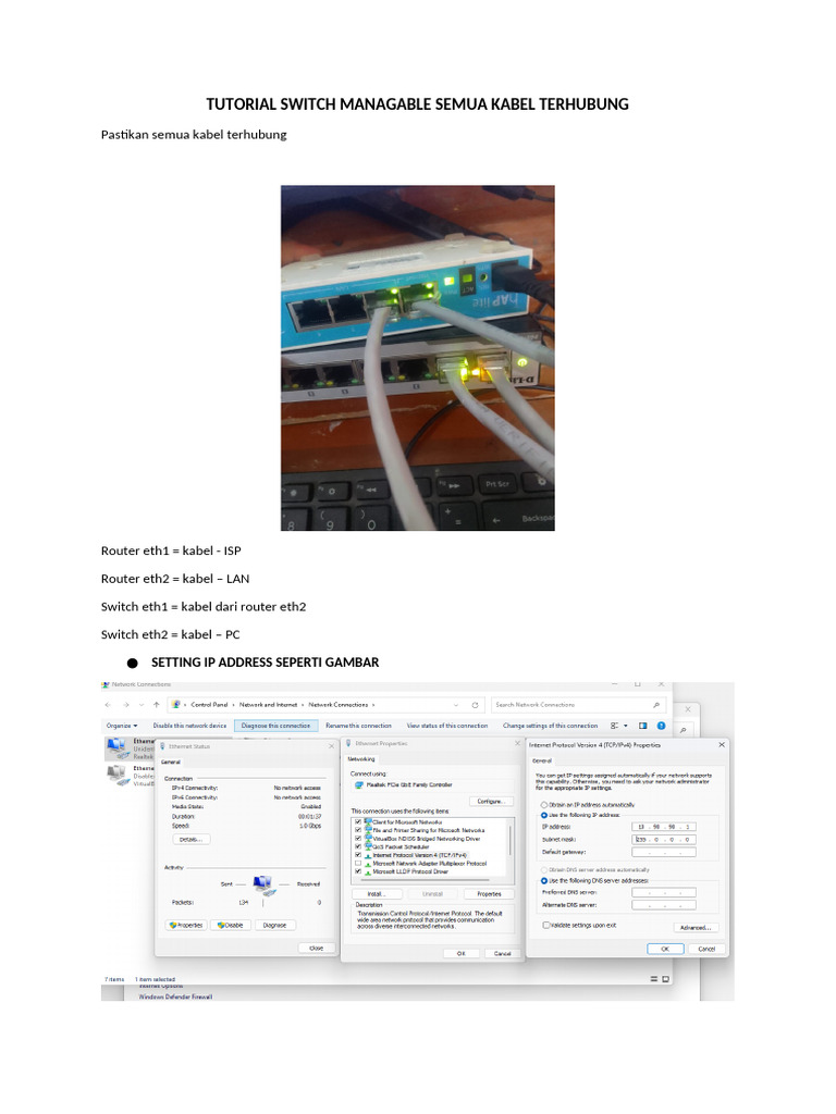 TUTORIAL SWITCH MANAGABLE SEMUA KABEL TERHUBUNG | PDF | Ip Address | Router (Computing)