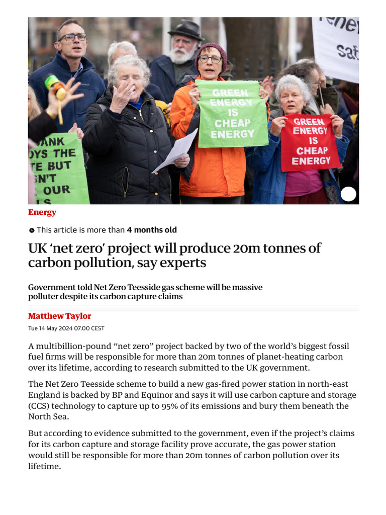 UK ‘net zero’ project will produce 20m tonnes of carbon pollution, say ...