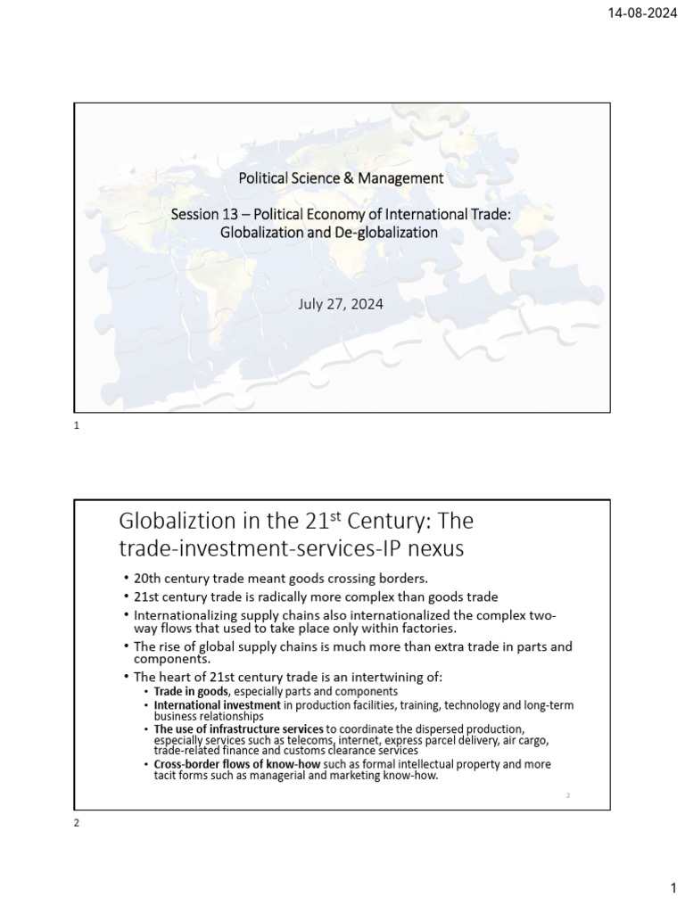 Session 13 - Political Economy of International Trade | PDF | Nationalism | Globalization