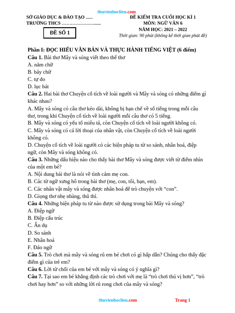 20 de On Thi Van 6 HK1 KNTT | PDF