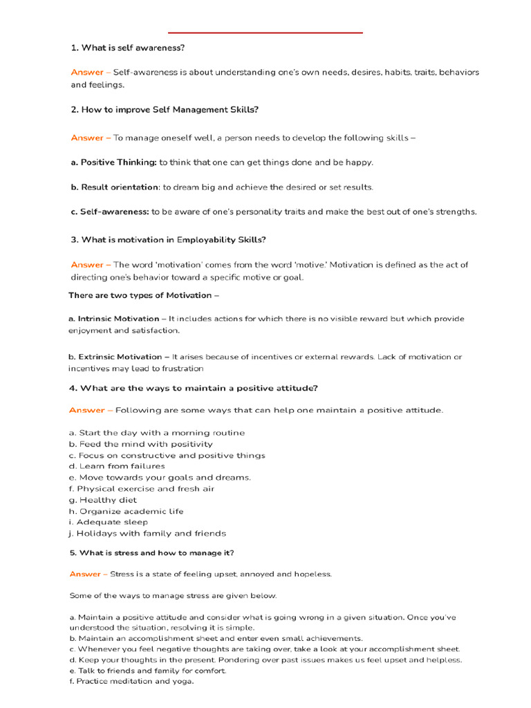 Self Management Skill | PDF