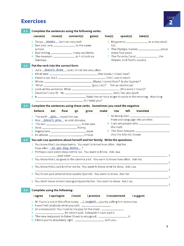 Present Simple Exercises | PDF