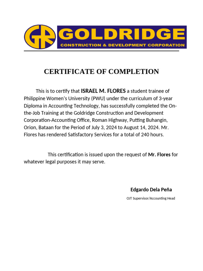 CERTIFICATE-OF-COMPLETION Sample | PDF