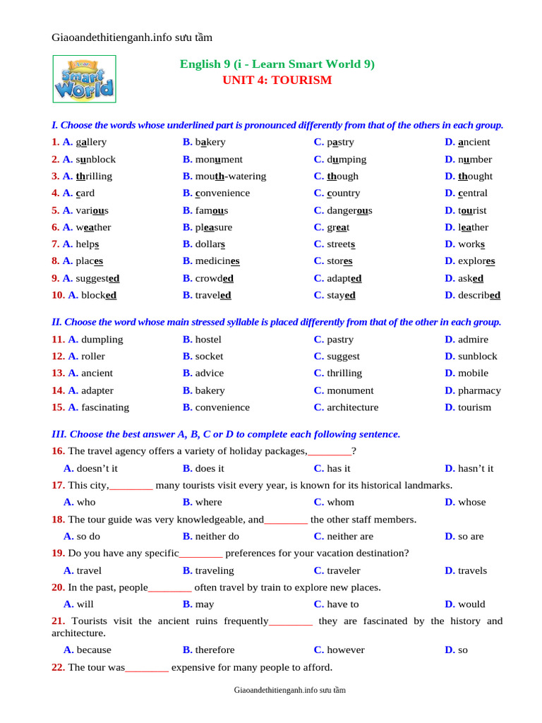 English 9 Tourism Exercises | PDF | Tourism