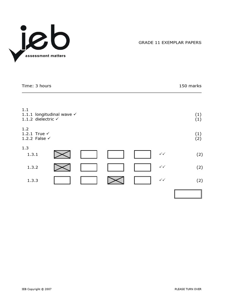 Exam A Physics IEB Memo1 | PDF | Gases | Sound
