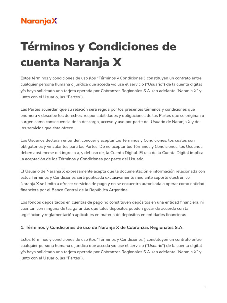 Te Rminos y Condiciones de Cuenta Naranja X | PDF | Bancos | Internet