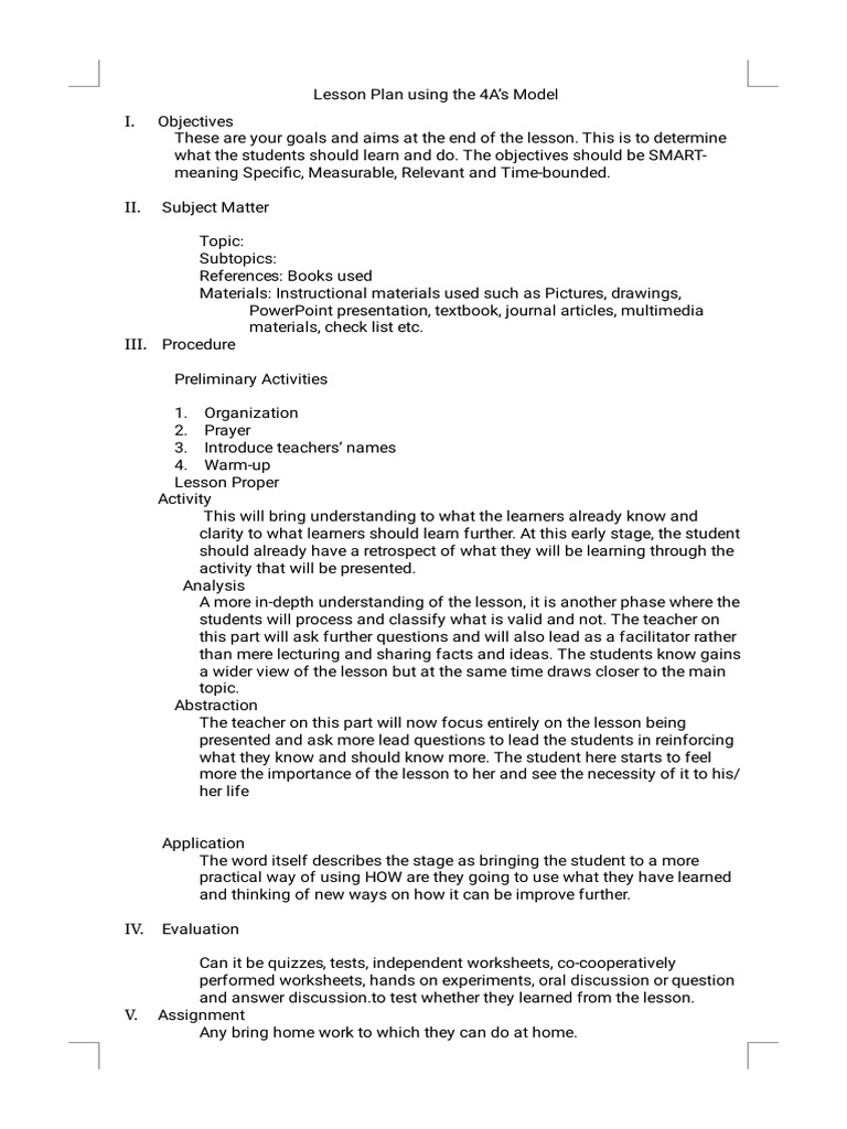 Lesson Plan Using The 4A | PDF | Lesson Plan | Teachers