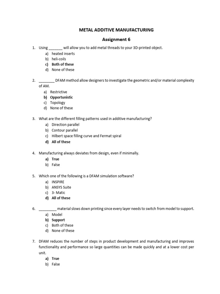 Assignment6 2024 Metal Additive Manufacturing - NPTEL | PDF