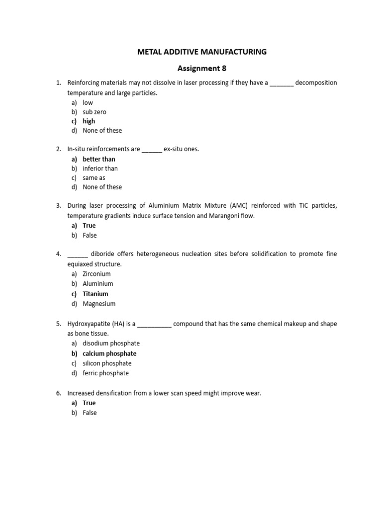 Assignment8 2024 Metal Additive Manufacturing - NPTEL | PDF